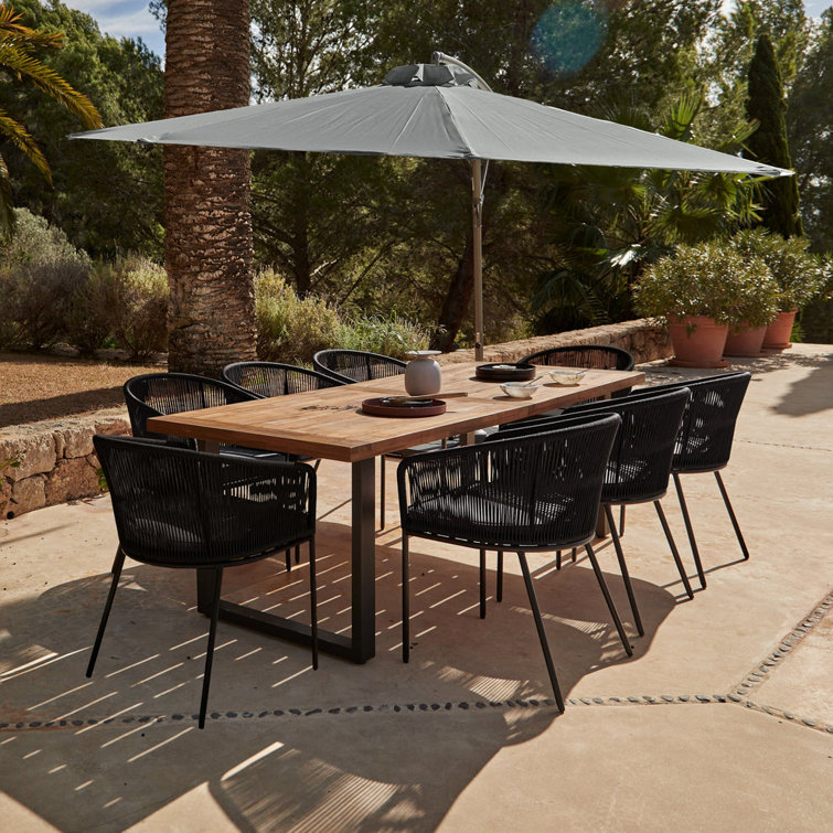 Corrigan Studio Qichen Rectangular 8 - Person 235cm Long Dining Set with Cushions and Umbrella ...